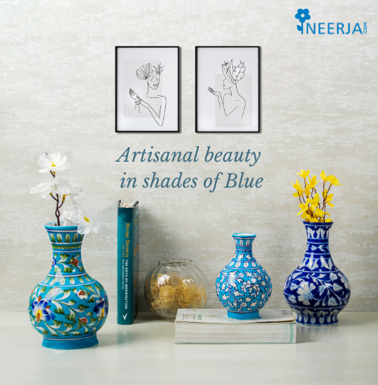 Neerja's Famous Blue Pottery Tiles, Knobs, Beads, Plates, Lamps etc ...