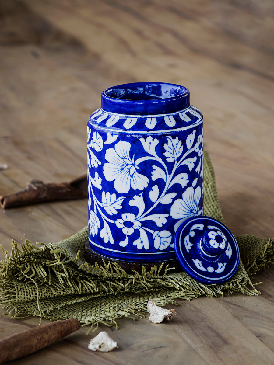 Best Blue Pottery Blue Jar With Floral Motifs | Neerja – NEERJA ...