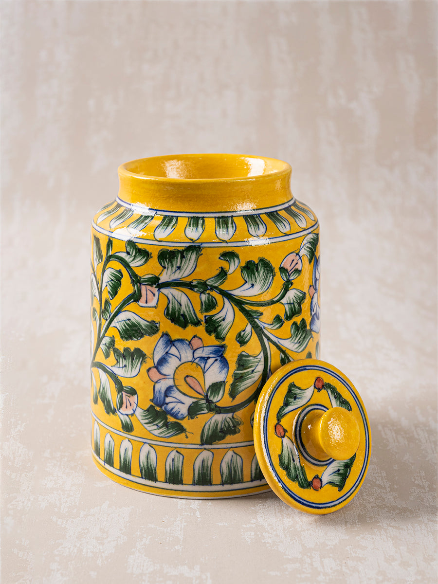 Premium Yellow Jar With Floral Motif | Neerja – NEERJA INTERNATIONAL INC
