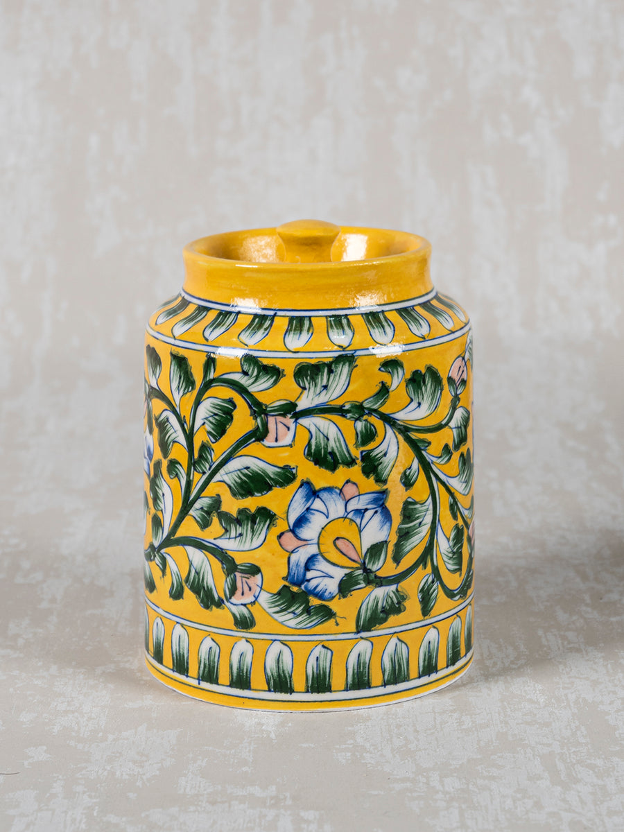 Premium Yellow Jar With Floral Motif | Neerja – NEERJA INTERNATIONAL INC