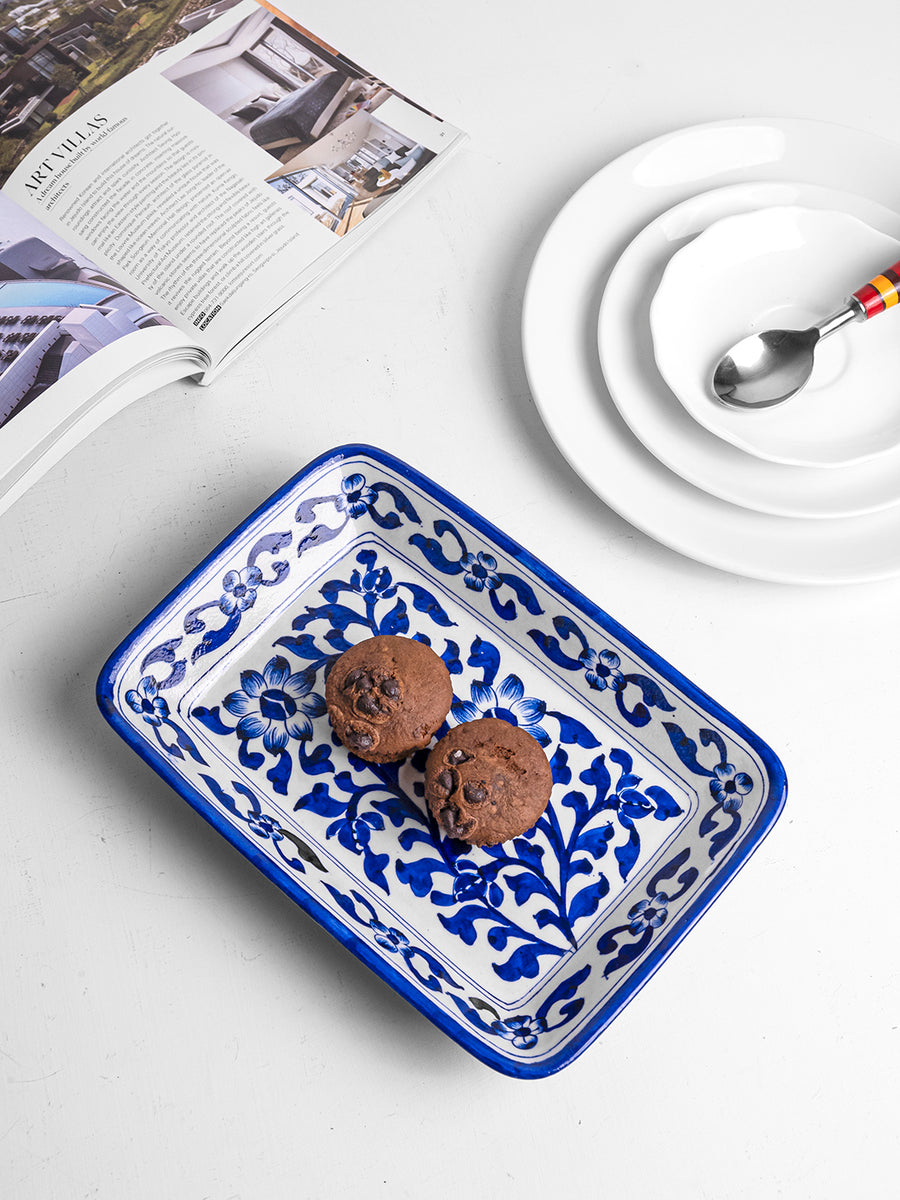 Premium Rectangle Blue & White Geometric Tray | Neerja – NEERJA ...