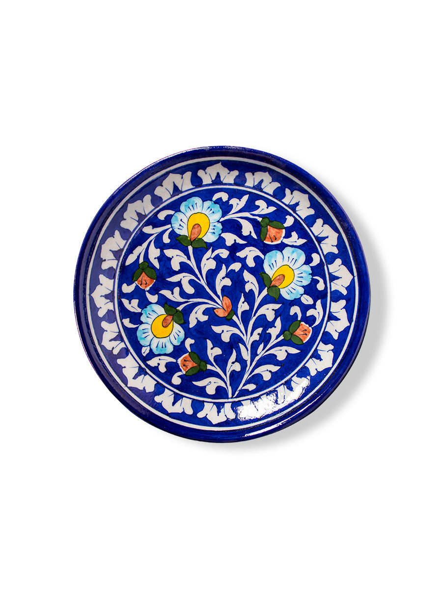 Blue Pottery Decorative Plate in Blue Base & Multi Florals – NEERJA ...
