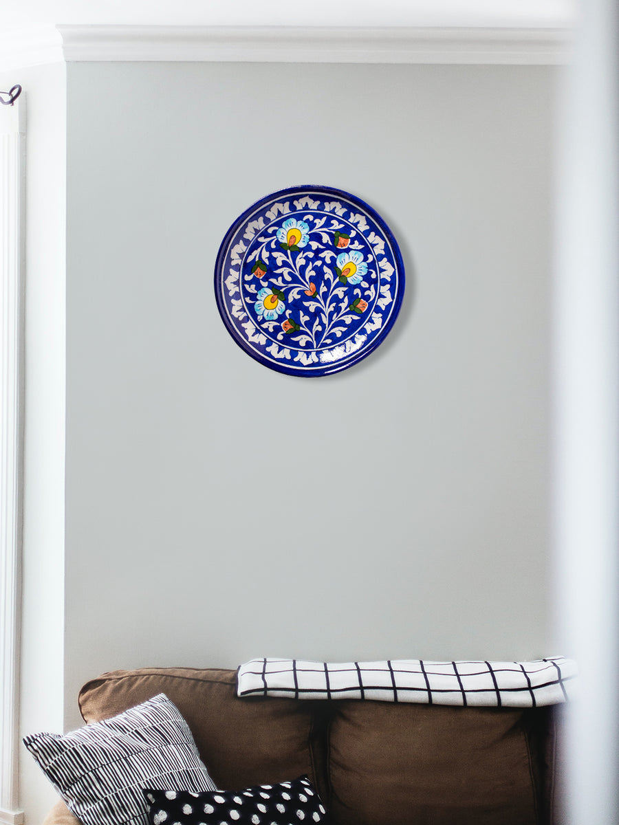 Blue Pottery Decorative Plate in Blue Base & Multi Florals – NEERJA ...