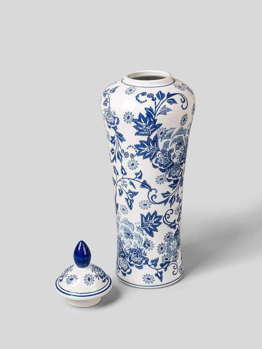 White & Blue Ceramic Pot With Lid – NEERJA INTERNATIONAL INC