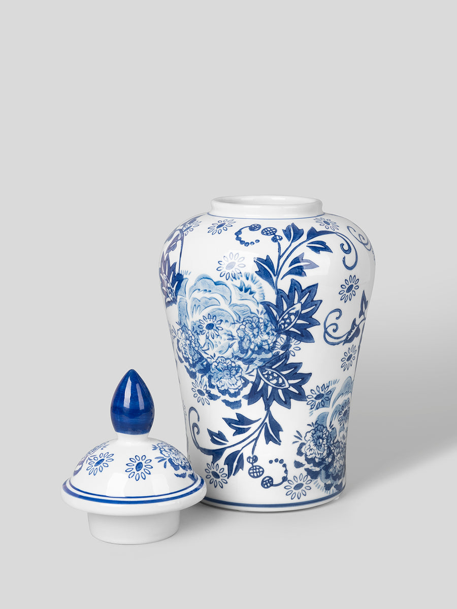 White & Blue Ceramic Pot With Lid (S) – NEERJA INTERNATIONAL INC