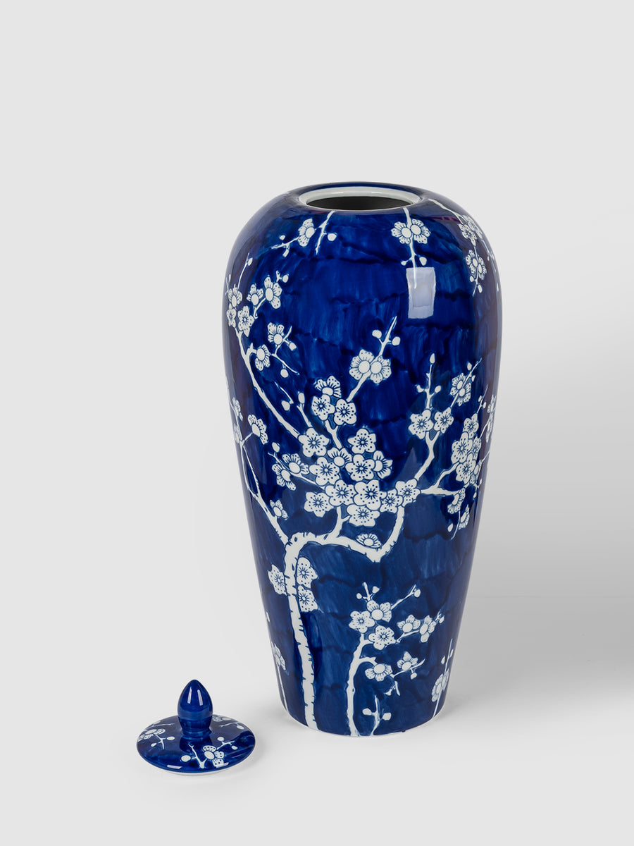 Blue Ceramic Pot With Lid – NEERJA INTERNATIONAL INC