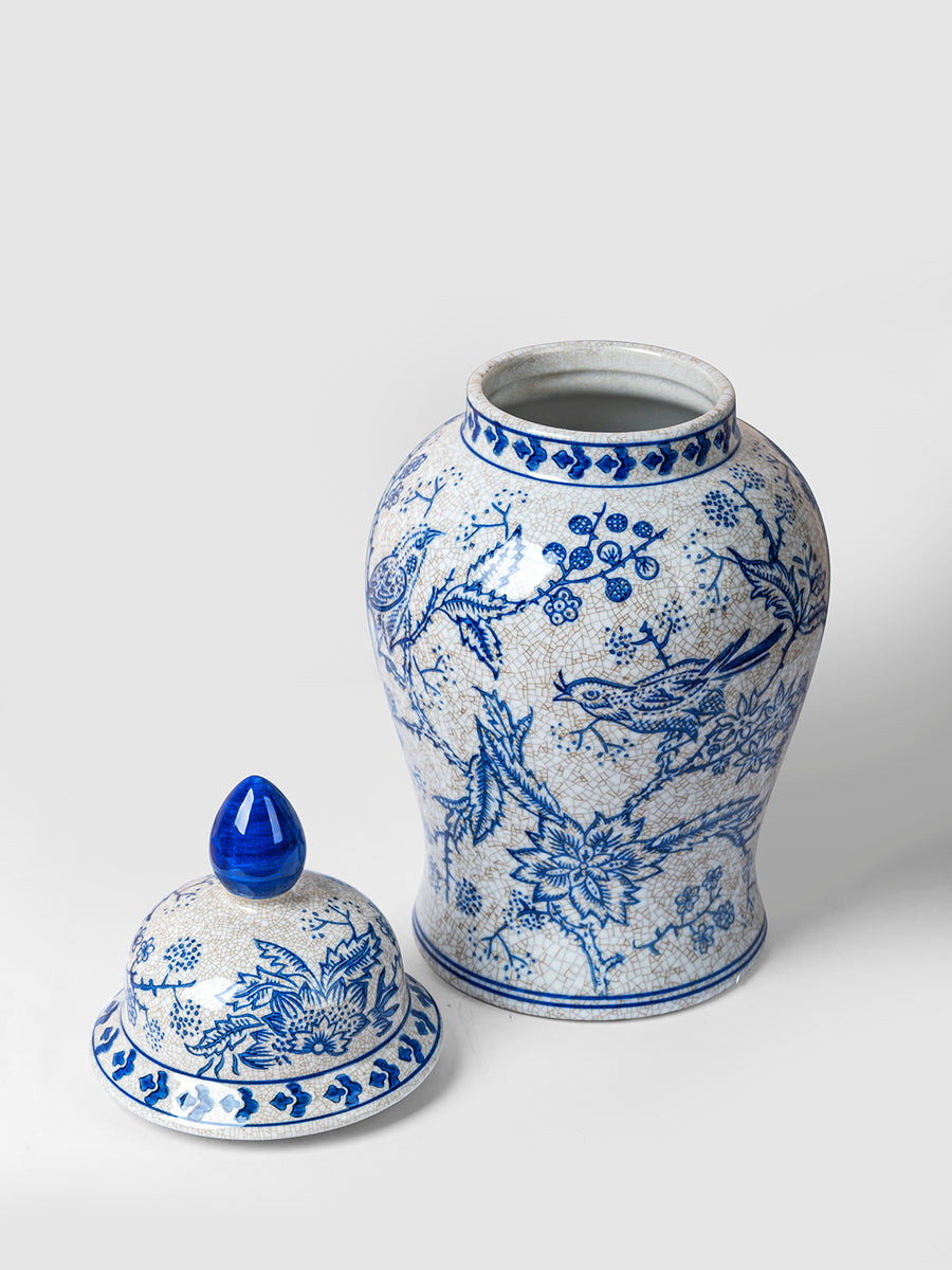 Ceramic Pot With Lid & Floral Design Small – NEERJA INTERNATIONAL INC