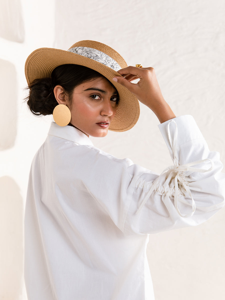 White Shirt With Pull String Sleeve – NEERJA INTERNATIONAL INC