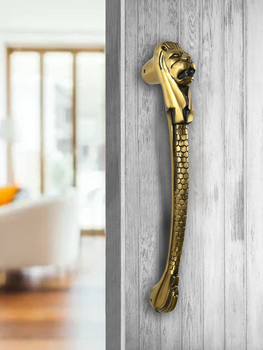 Lion Bearded Antique Brass Finished Door Handles - Vintage Style Cabin ...