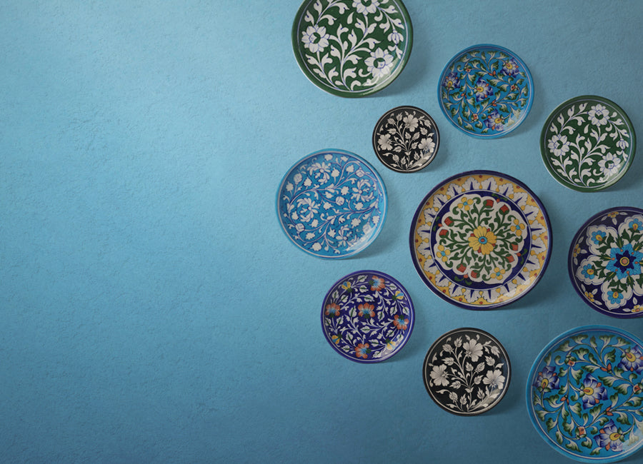 Neerja's Famous Blue Pottery Tiles, Knobs, Beads, Plates, Lamps etc ...