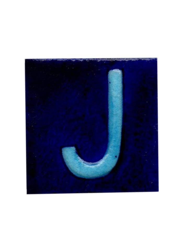 Jaipur Blue Pottery Handmade Alphabet Tile J in Blue Base With Turquoi ...