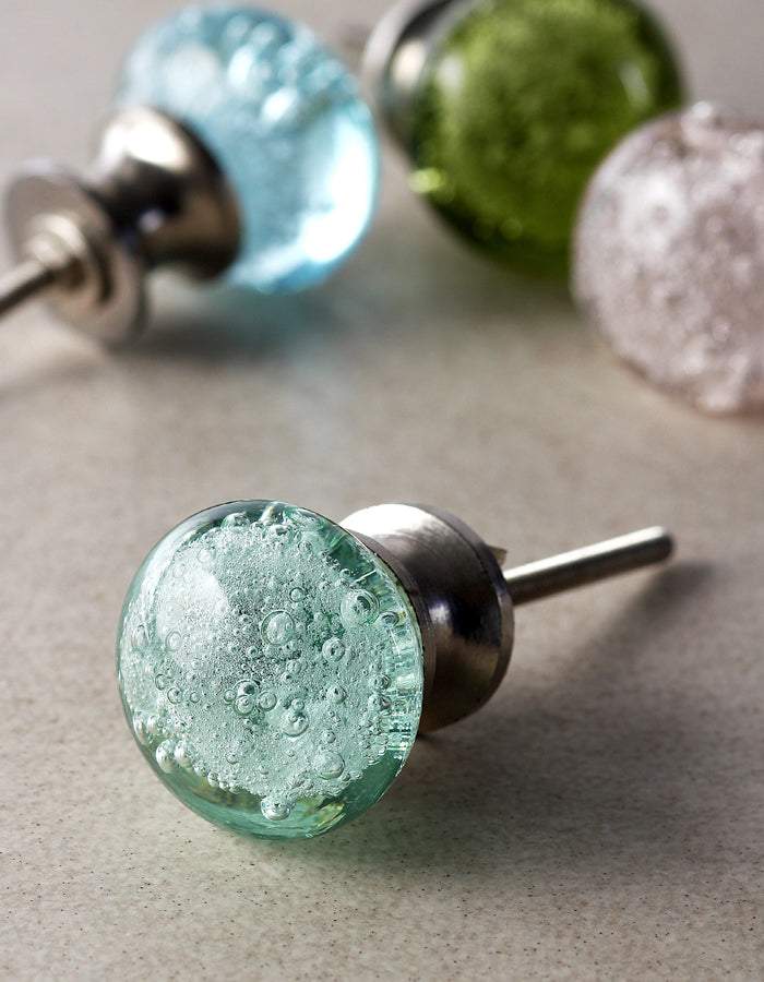 Aqua - Light Sea Green Glass Round Knob with Air Bubbles – NEERJA ...