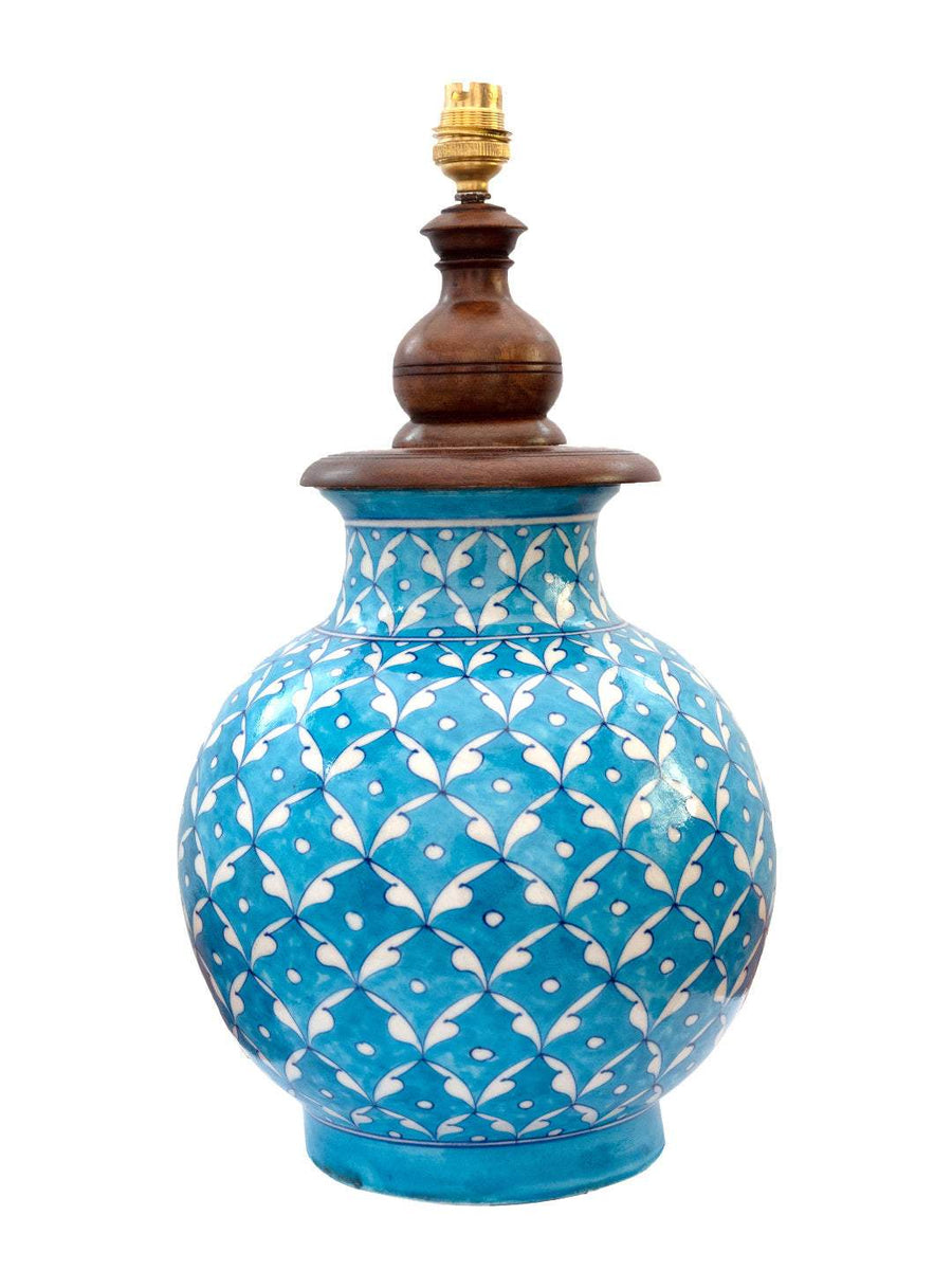 Blue pottery Matka Table Lamp (Without Shade) – NEERJA INTERNATIONAL INC