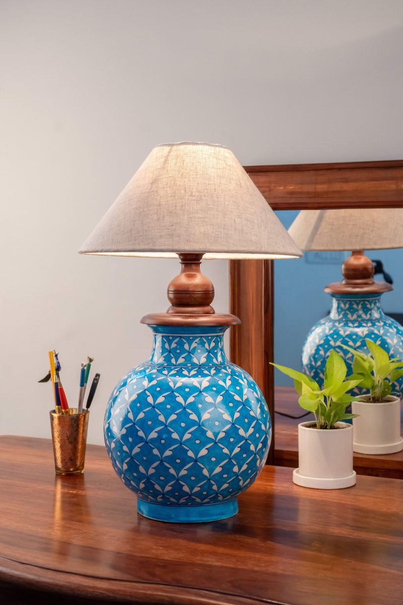 Blue pottery Matka Table Lamp (Without Shade) – NEERJA INTERNATIONAL INC