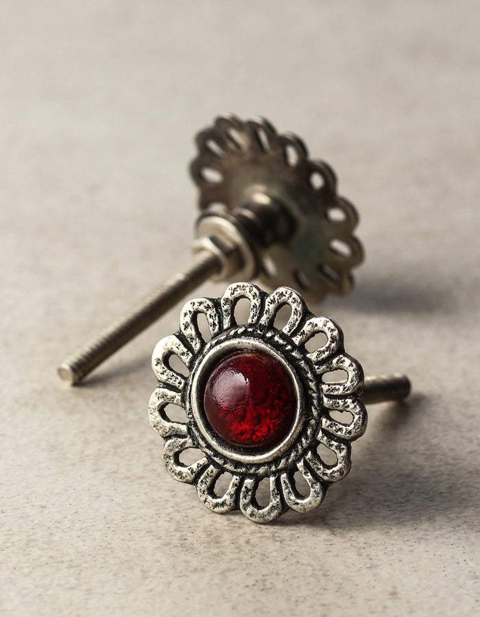 Round Metal knob with Red Glass Center 01 – NEERJA INTERNATIONAL INC