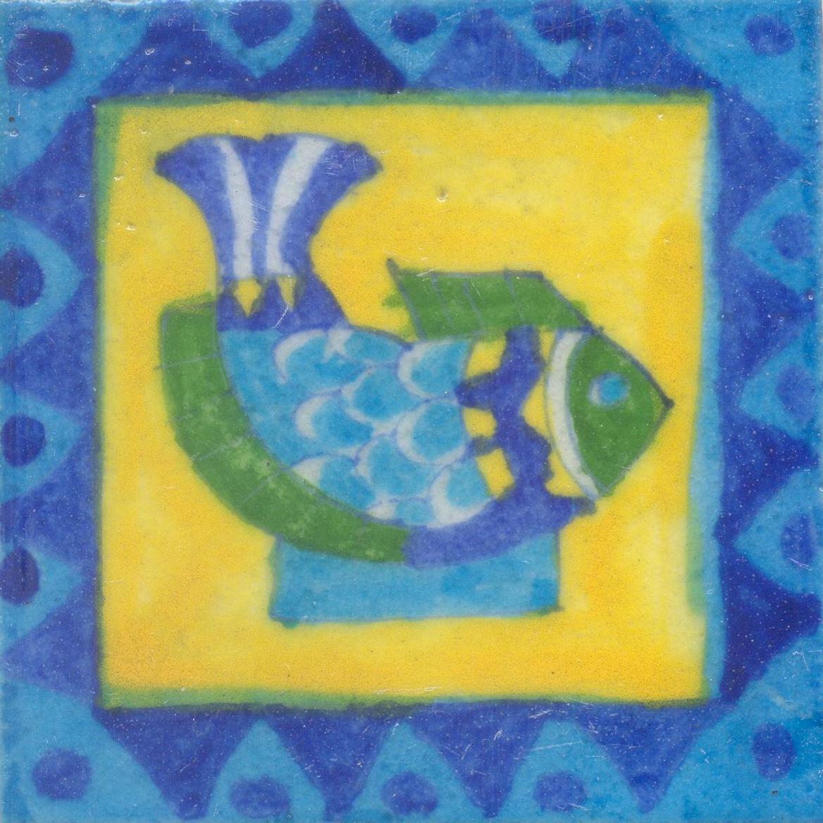 Turquoise and Green Fish with Yellow Base Tile – NEERJA INTERNATIONAL INC