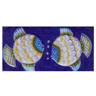 Two Embossed Fish with Blue Base Tile – NEERJA INTERNATIONAL INC