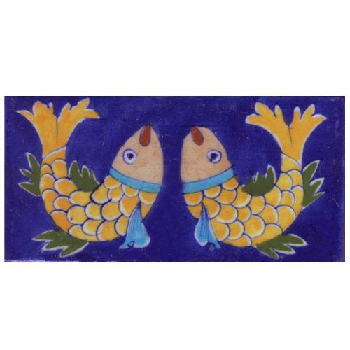 Two Yellow,Brown,Green,Turquoise Fish with Blue Base Tile – NEERJA ...