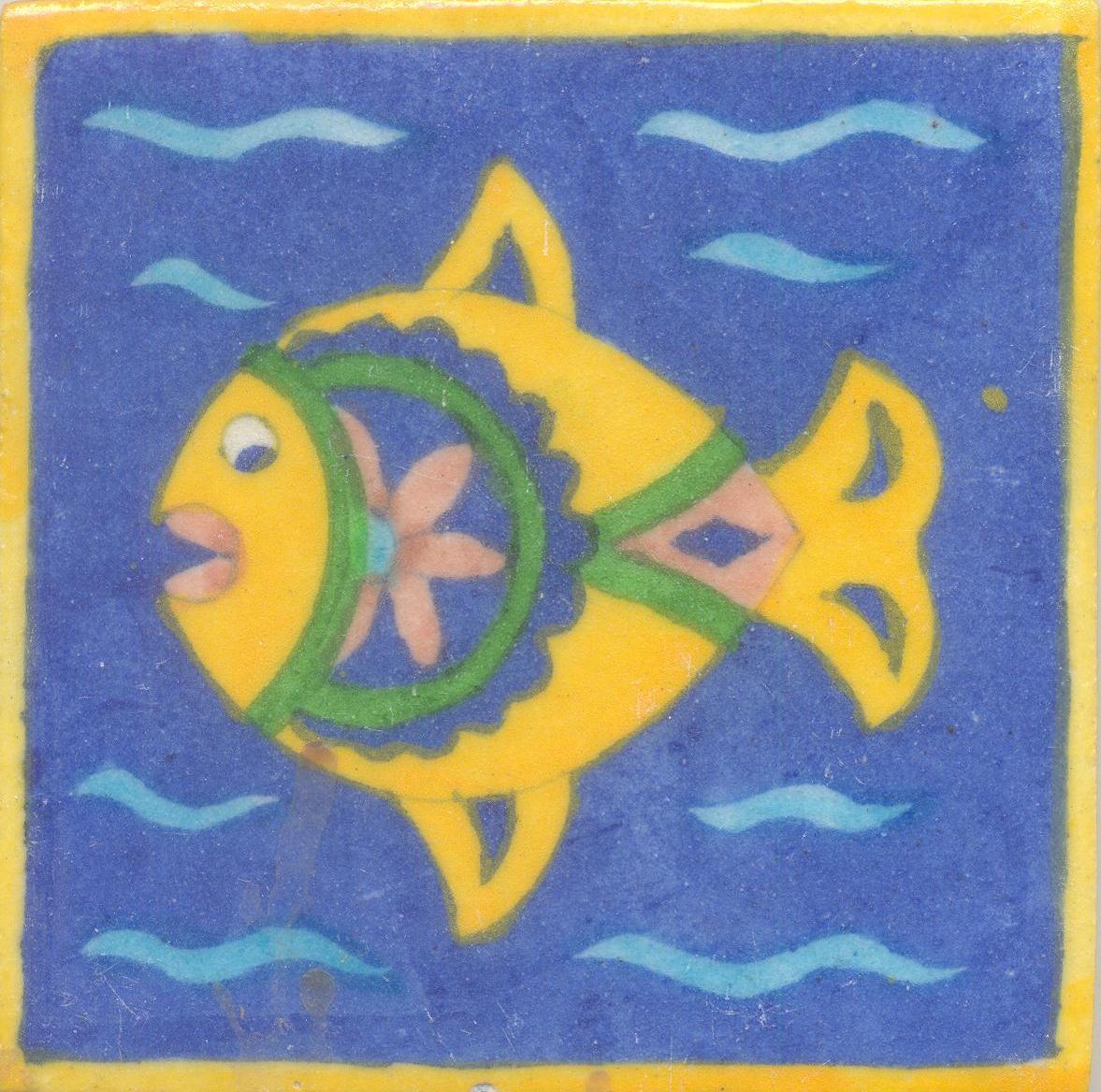 Yellow,Green and Brown Fish with Blue Base Tile – NEERJA INTERNATIONAL INC