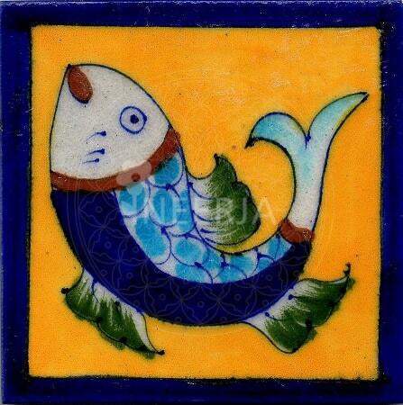 Classic Fish Motif On Yellow Tile | Neerja – NEERJA INTERNATIONAL INC