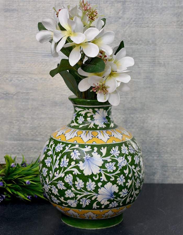 Blue Pottery Matka Flower Vase – NEERJA INTERNATIONAL INC