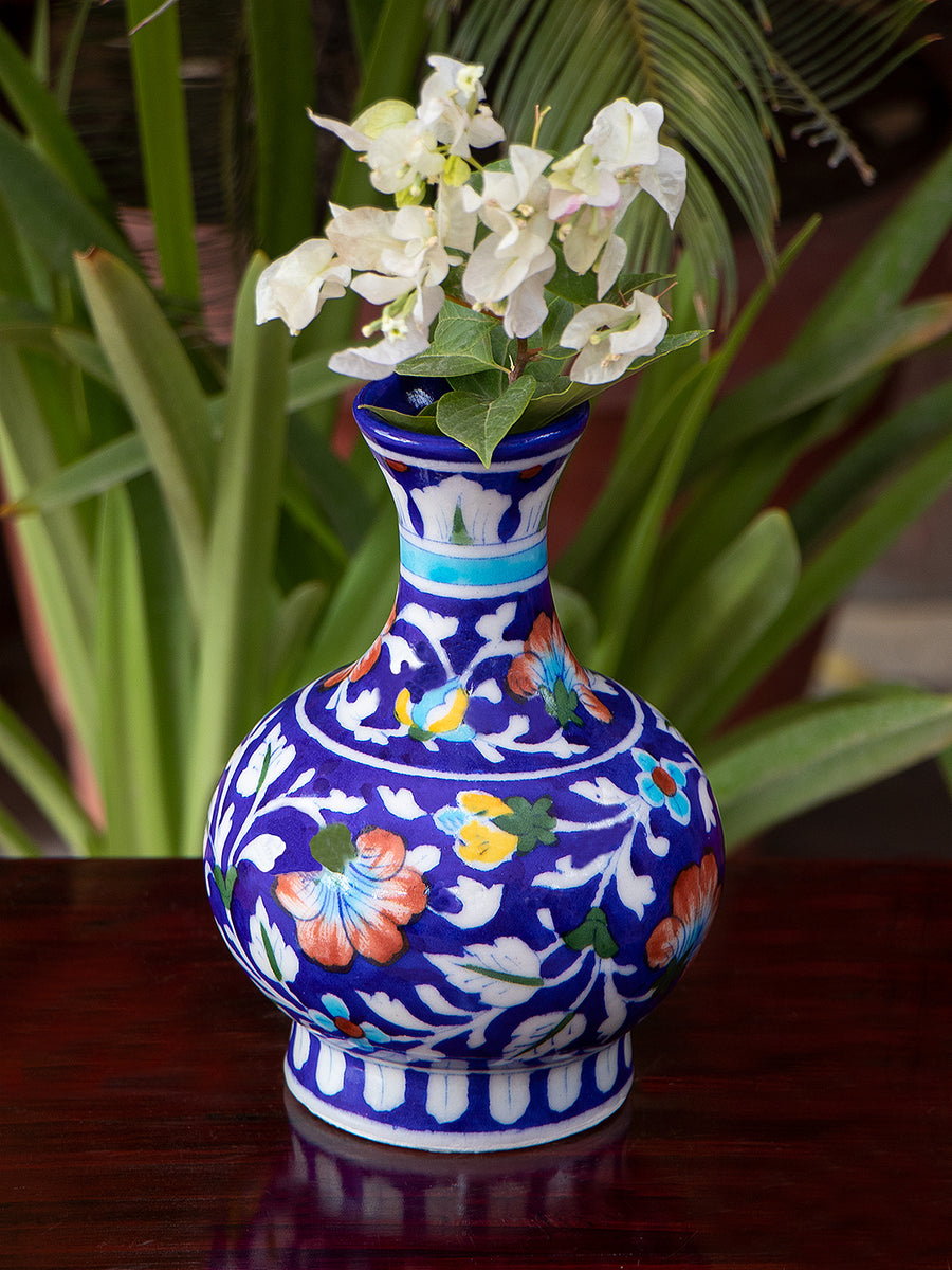 Blue Pottery Surahi Blue Base Brown Flower – NEERJA INTERNATIONAL INC