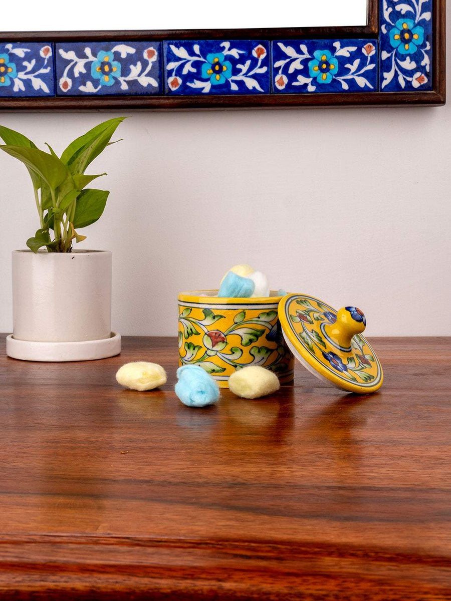 Decorative Handmade Blue Pottery Cotton Jar – NEERJA INTERNATIONAL INC