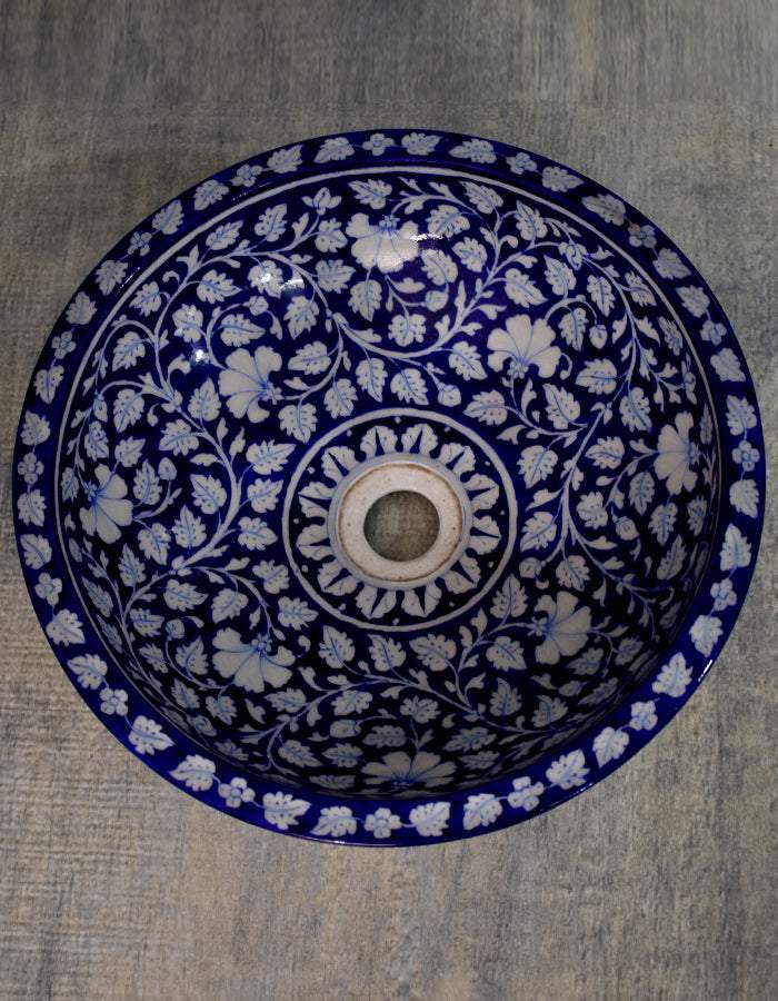 Decorative Handmade Solid Blue and White Design Wash Basin – NEERJA ...