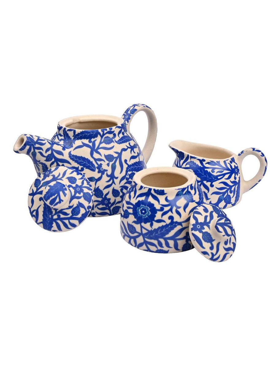 Blue & White Floral Pattern Kettle Set of 3 in Stoneware – NEERJA ...