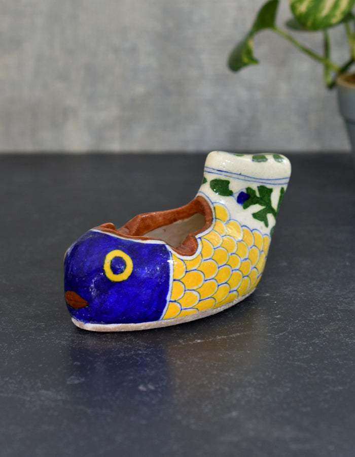 Jaipur Blue Pottery Fish Ashtray in Yellow Base With Multi colours ...