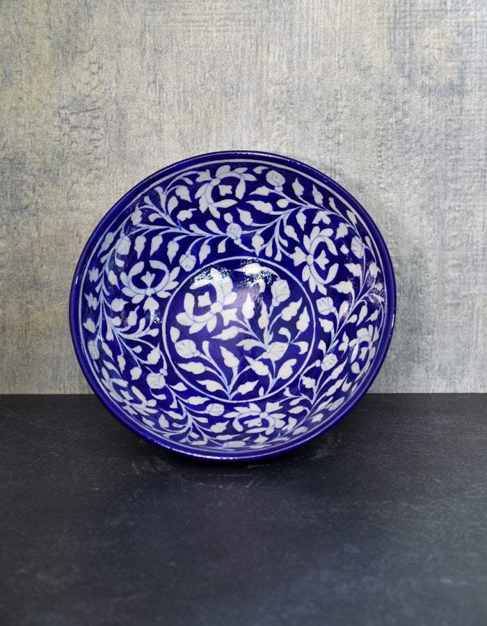 Premium Blue Pottery Blue Base White Floral Bowl 11 | Neerja – NEERJA ...