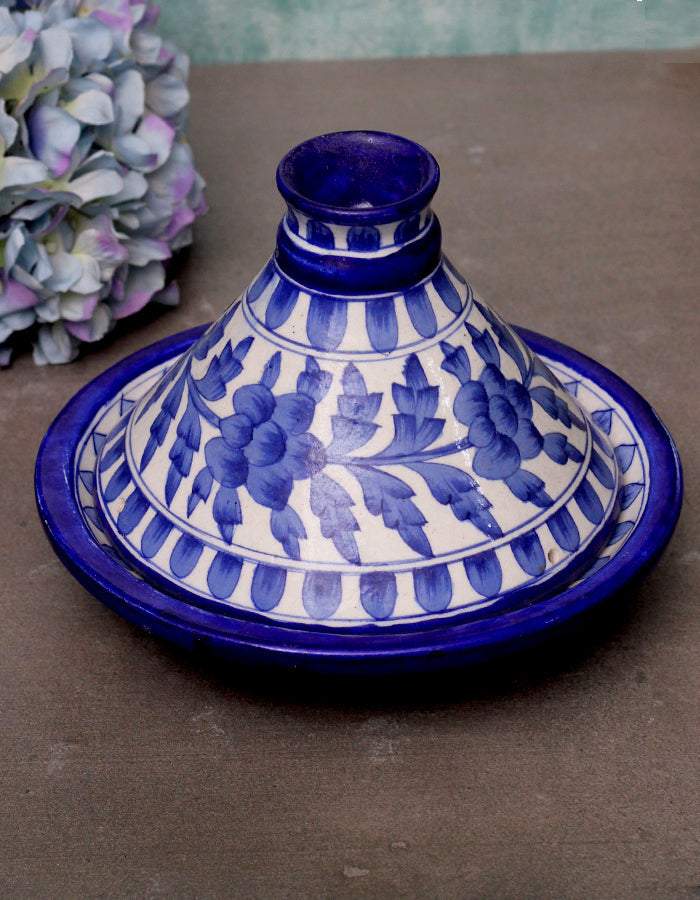 Jaipur Blue Pottery Tajin - White Base with Blue flowers – NEERJA ...