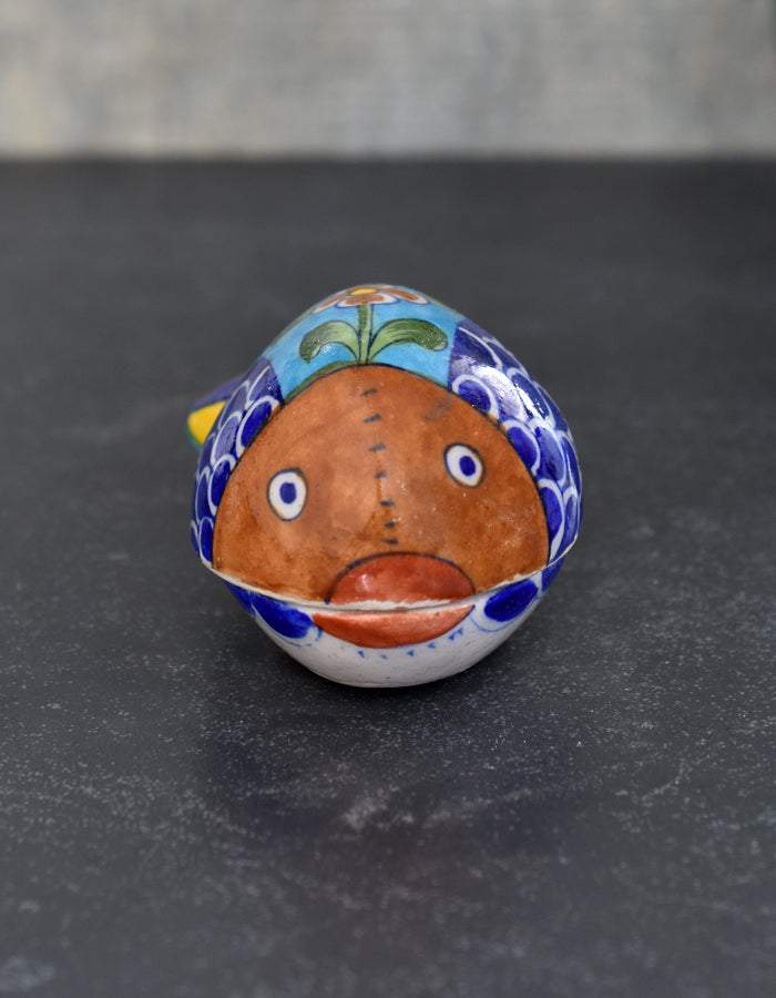 Jaipur Blue Pottery Handmade Fish Shape Box in Blue Base With Multi Co ...