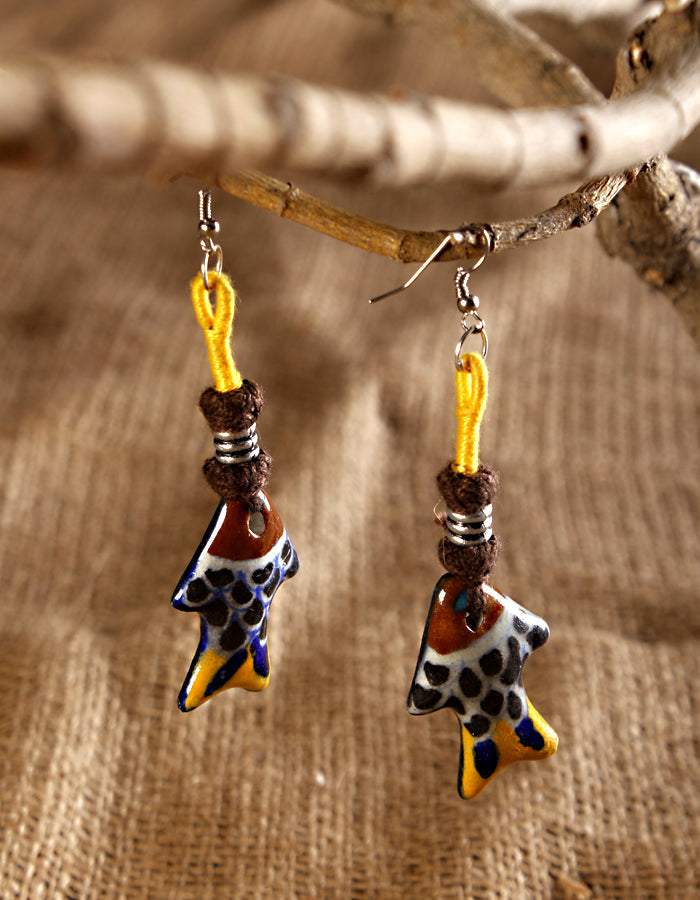 Fish Pendant Earrings (Brown Body, assorted Colour Thread work & Tail ...