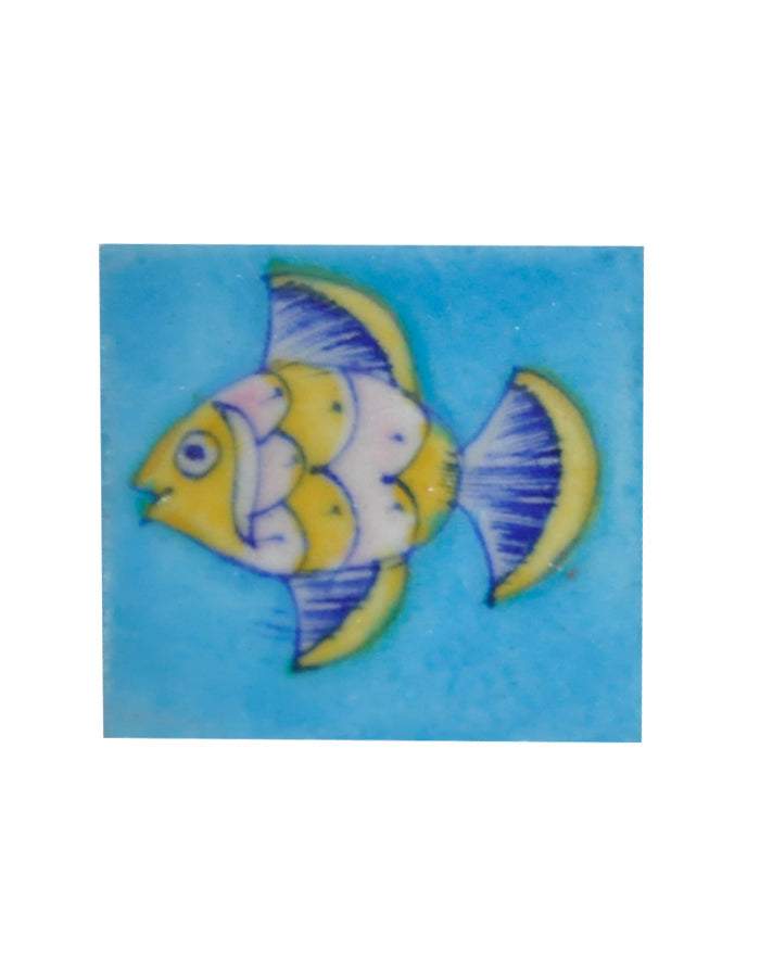 Fish design on Turquoise base embossed tile – NEERJA INTERNATIONAL INC