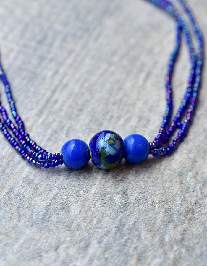 Long Necklace Japani Poth 3 Bead (Blue) – NEERJA INTERNATIONAL INC