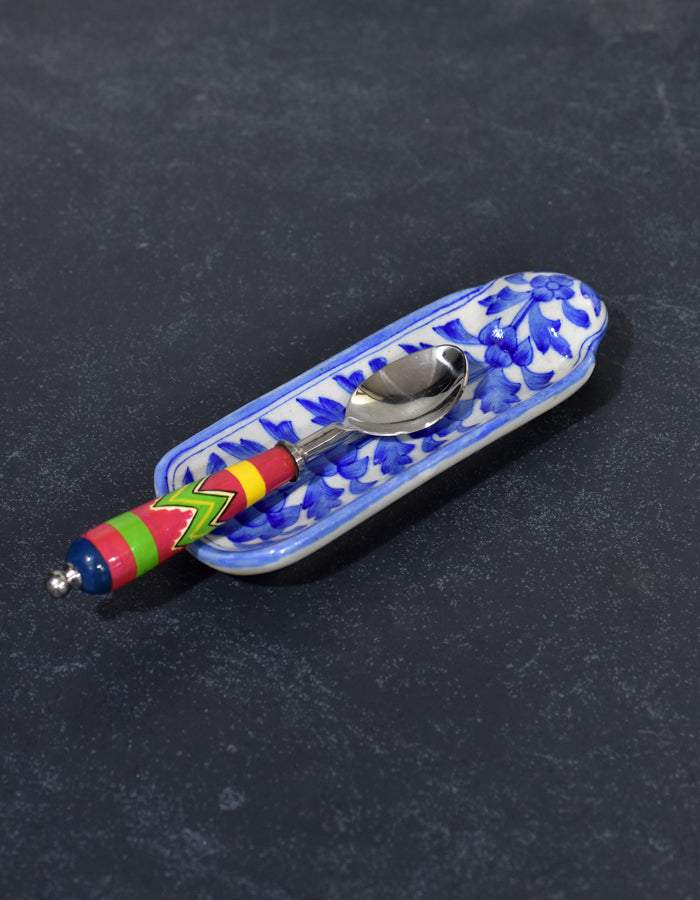 Best Jaipur Blue Pottery Handmade Spoon Rest Tray in White Base With ...