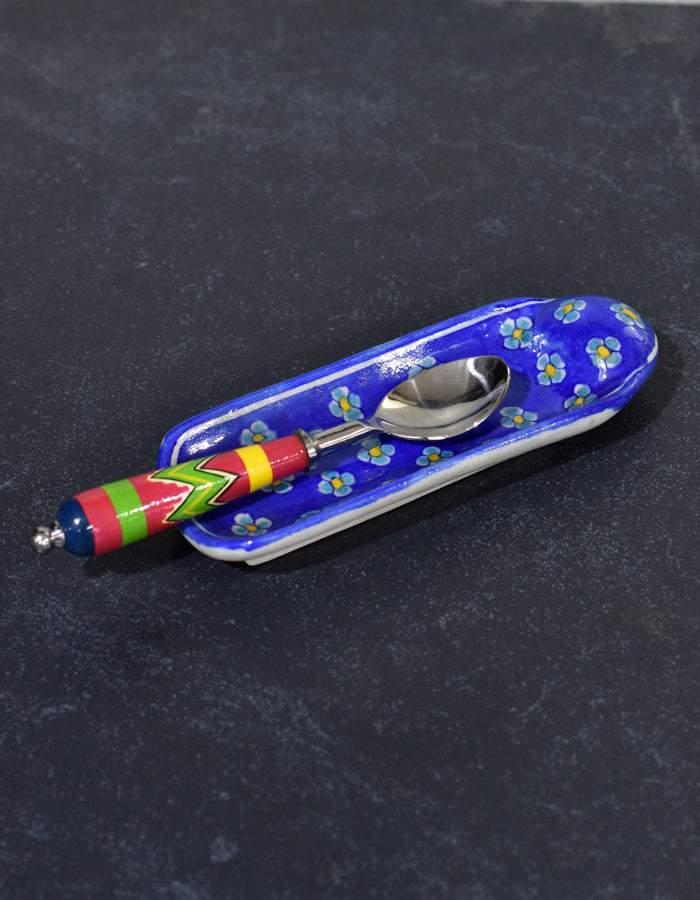 Best Jaipur Blue Pottery Handmade Spoon Rest Tray in Blue Base With ...