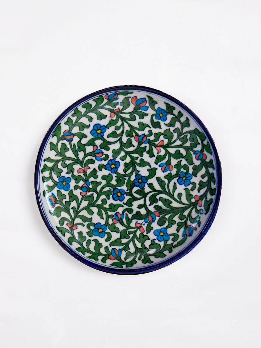 Blue Pottery Decorative Wall plate Floral Design – NEERJA INTERNATIONAL INC