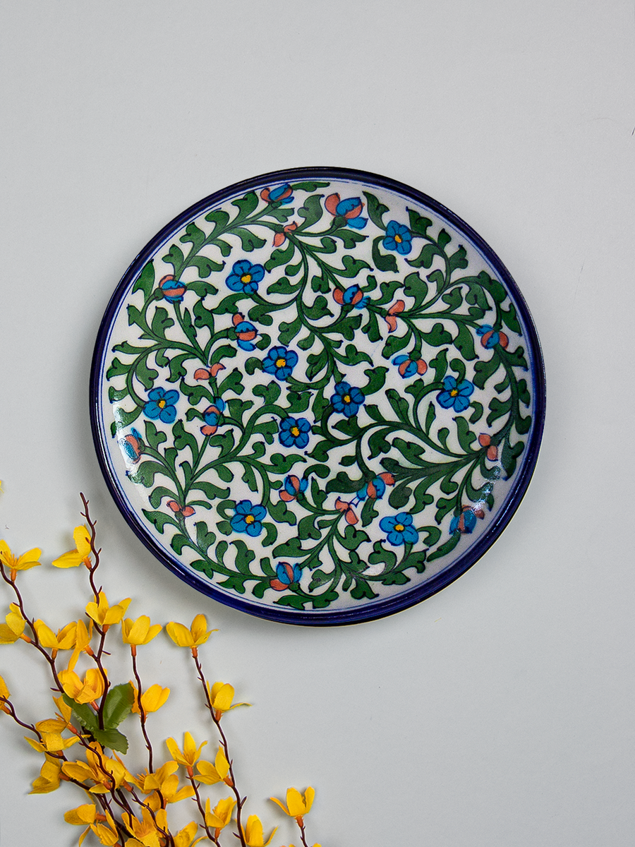 Blue Pottery Decorative Wall plate Floral Design – NEERJA INTERNATIONAL INC