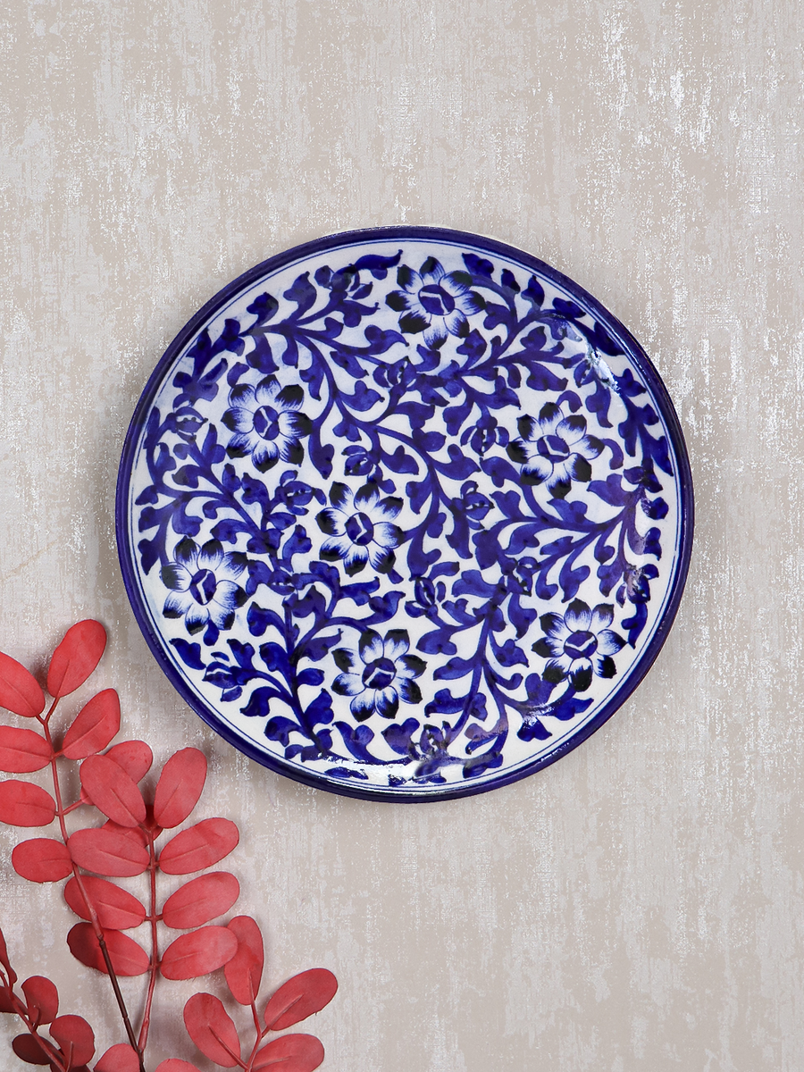 Blue Pottery Decorative Wall plate Floral Design – NEERJA INTERNATIONAL INC