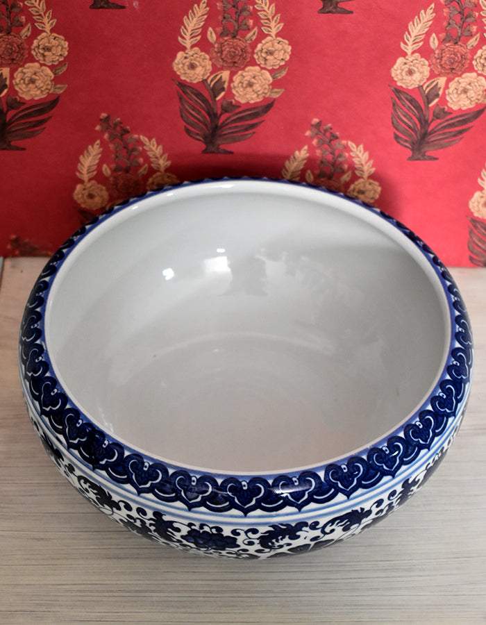 Ceramic Urli White Base With Blue Floral Print 12x6" – NEERJA ...