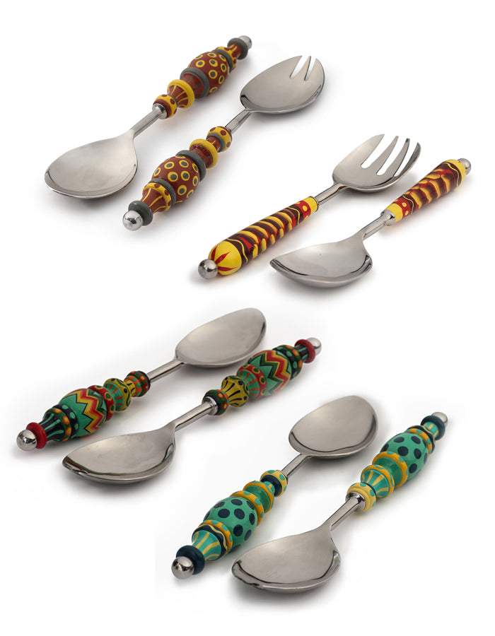 Premium Salad Spoon Set of 2 Pieces With Wooden Handle in Assorted ...